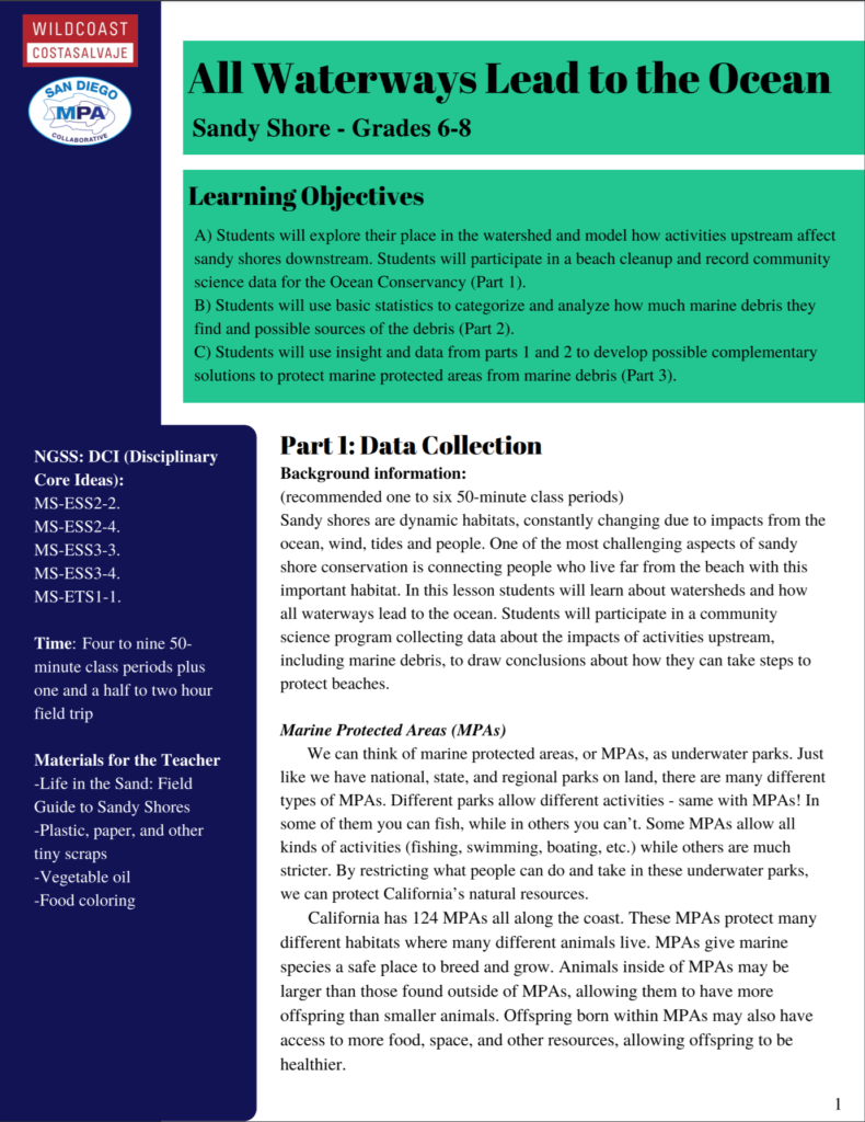 Sandy Shore: All Waterways Lead to the Ocean – Grades 6-8 - MPA Collaborative Network