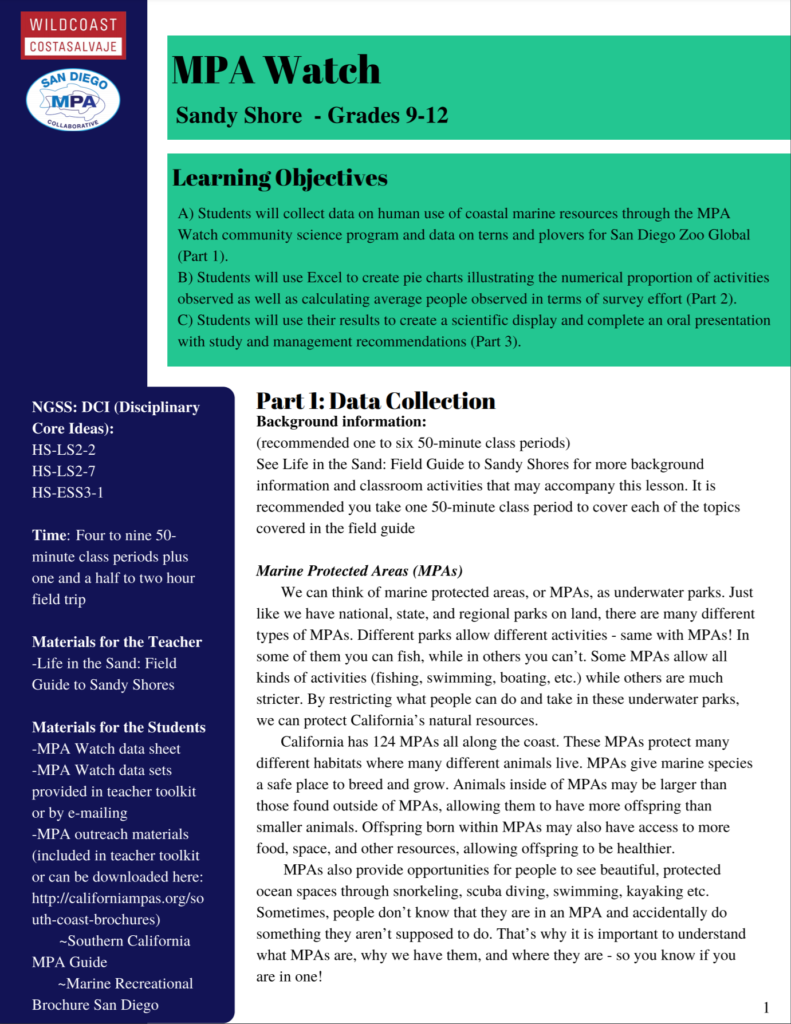 Sandy Shore: MPA Watch – Grades 9-12 - MPA Collaborative Network